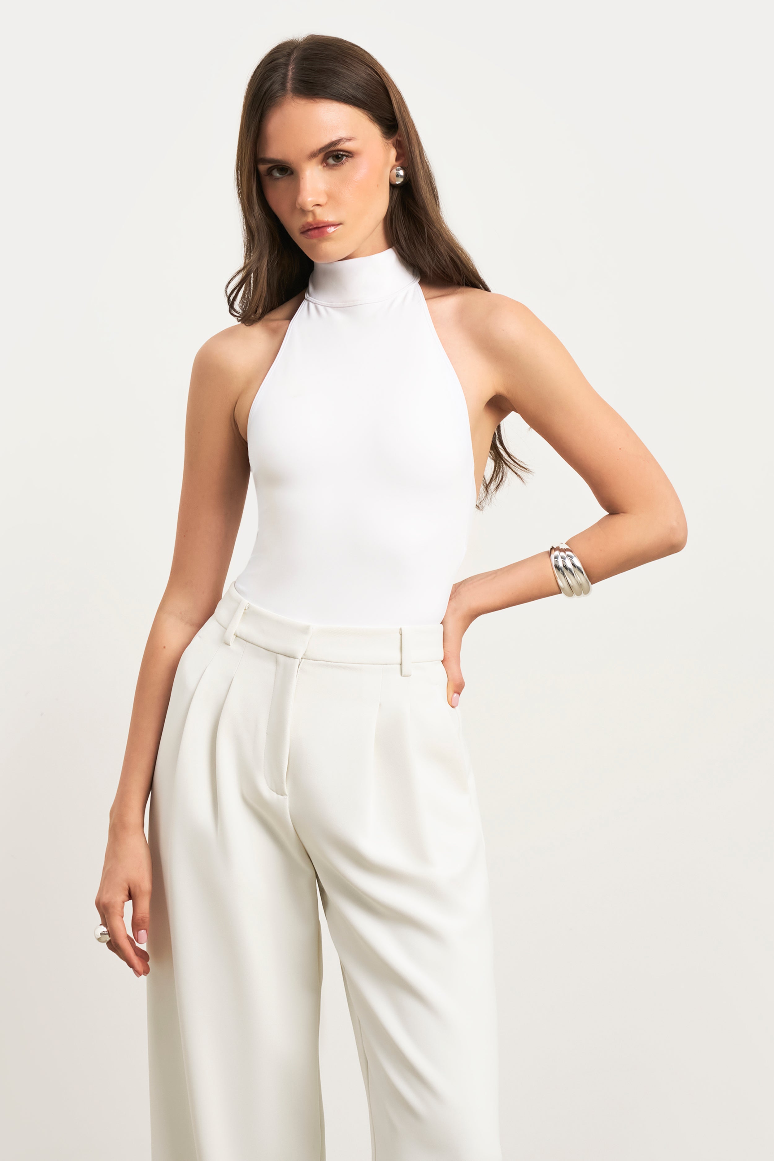 High Neck Halter Bodysuit - White | BOA