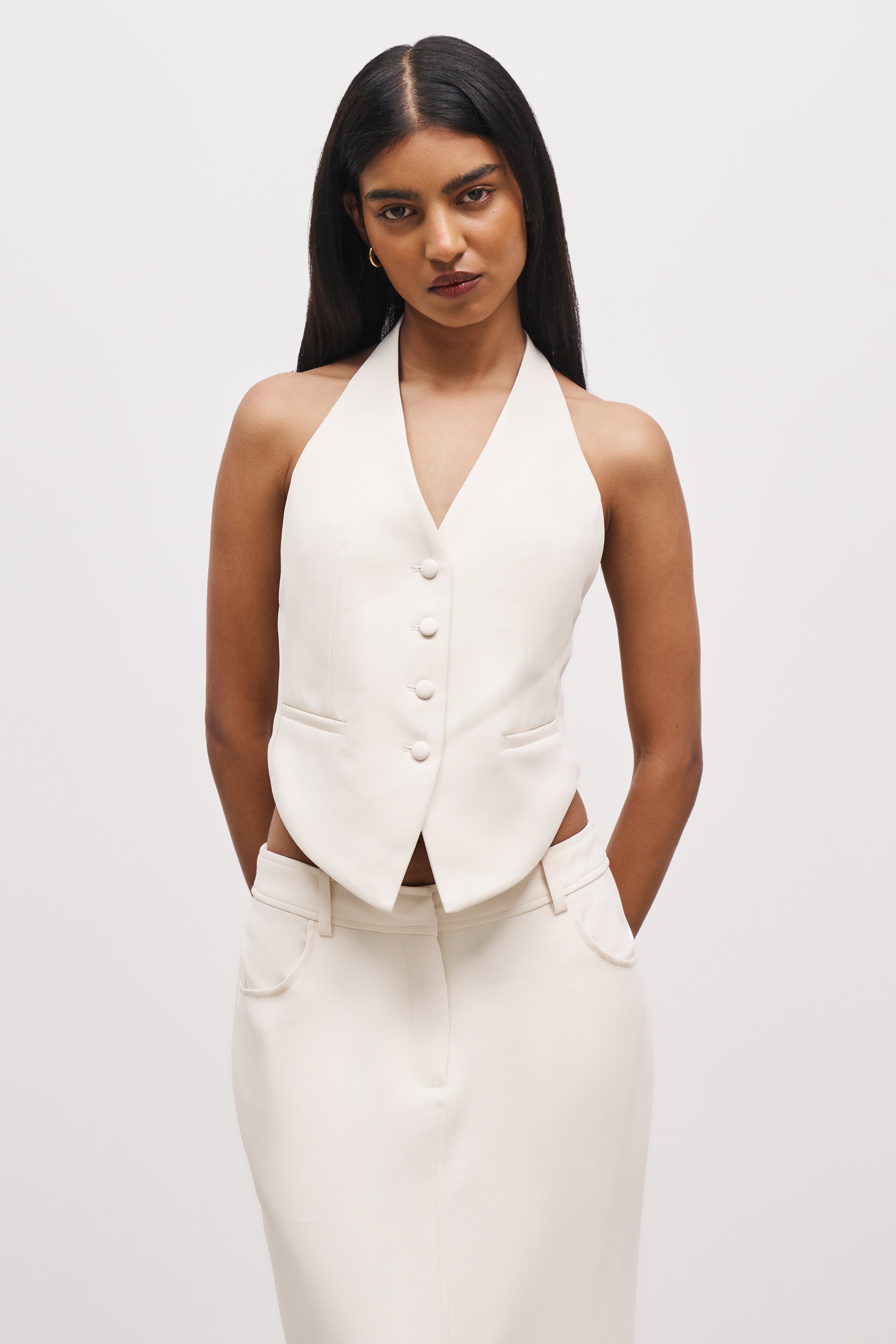 Backless Halter Waistcoat - Cream | BOA