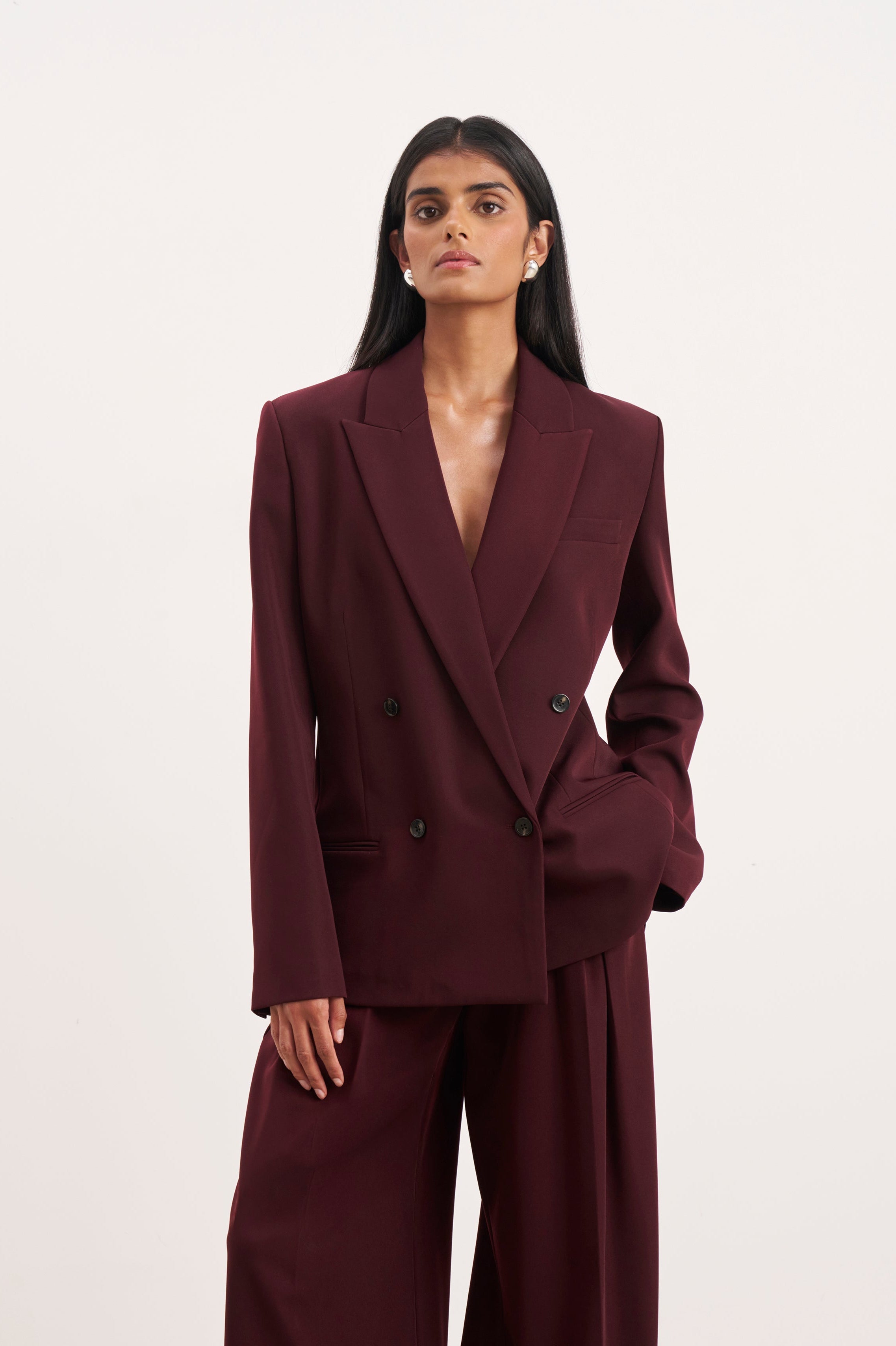 Dropped Waist Double Breasted Blazer - Mulberry | BOA