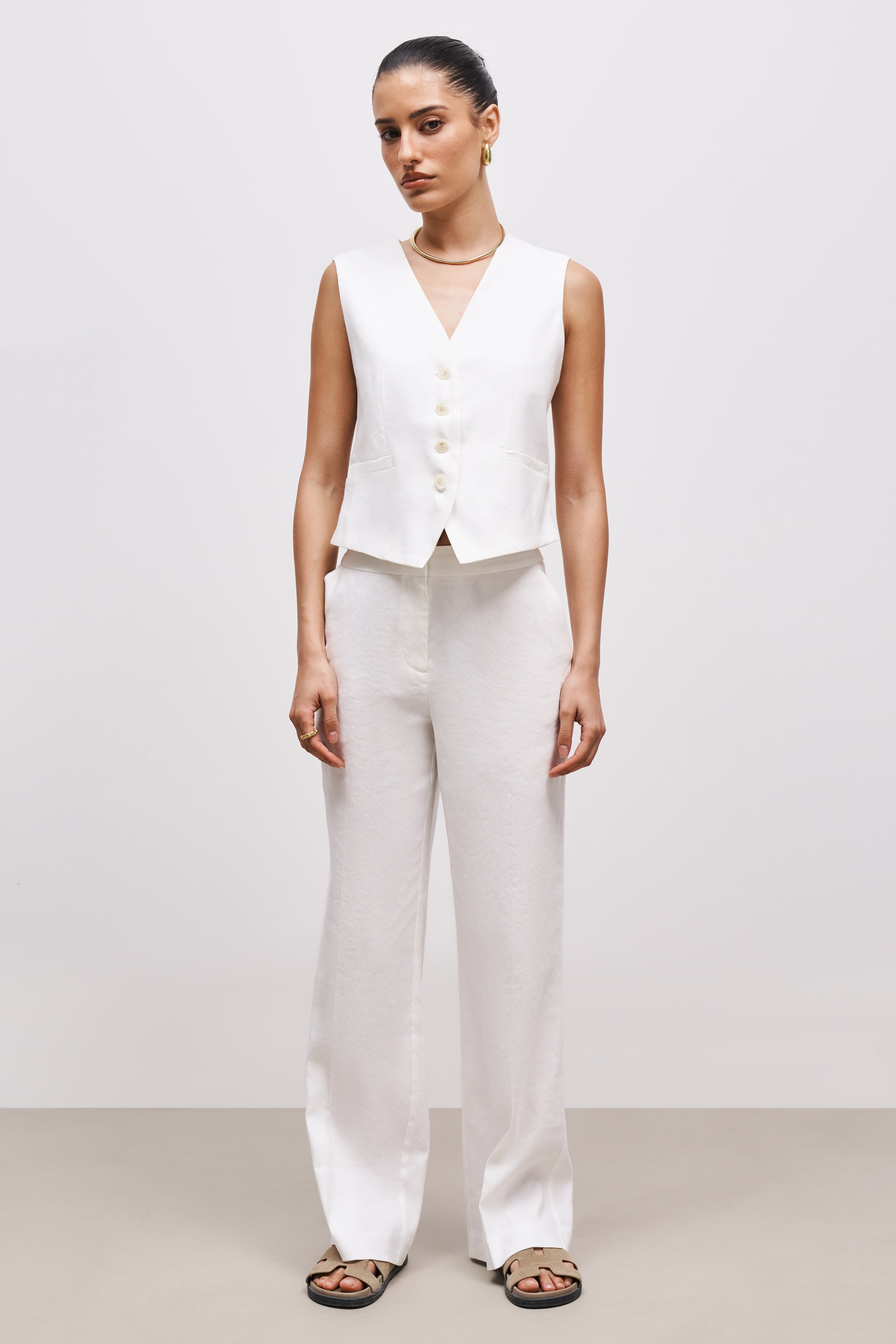 Tailored Linen Trousers - White | BOA