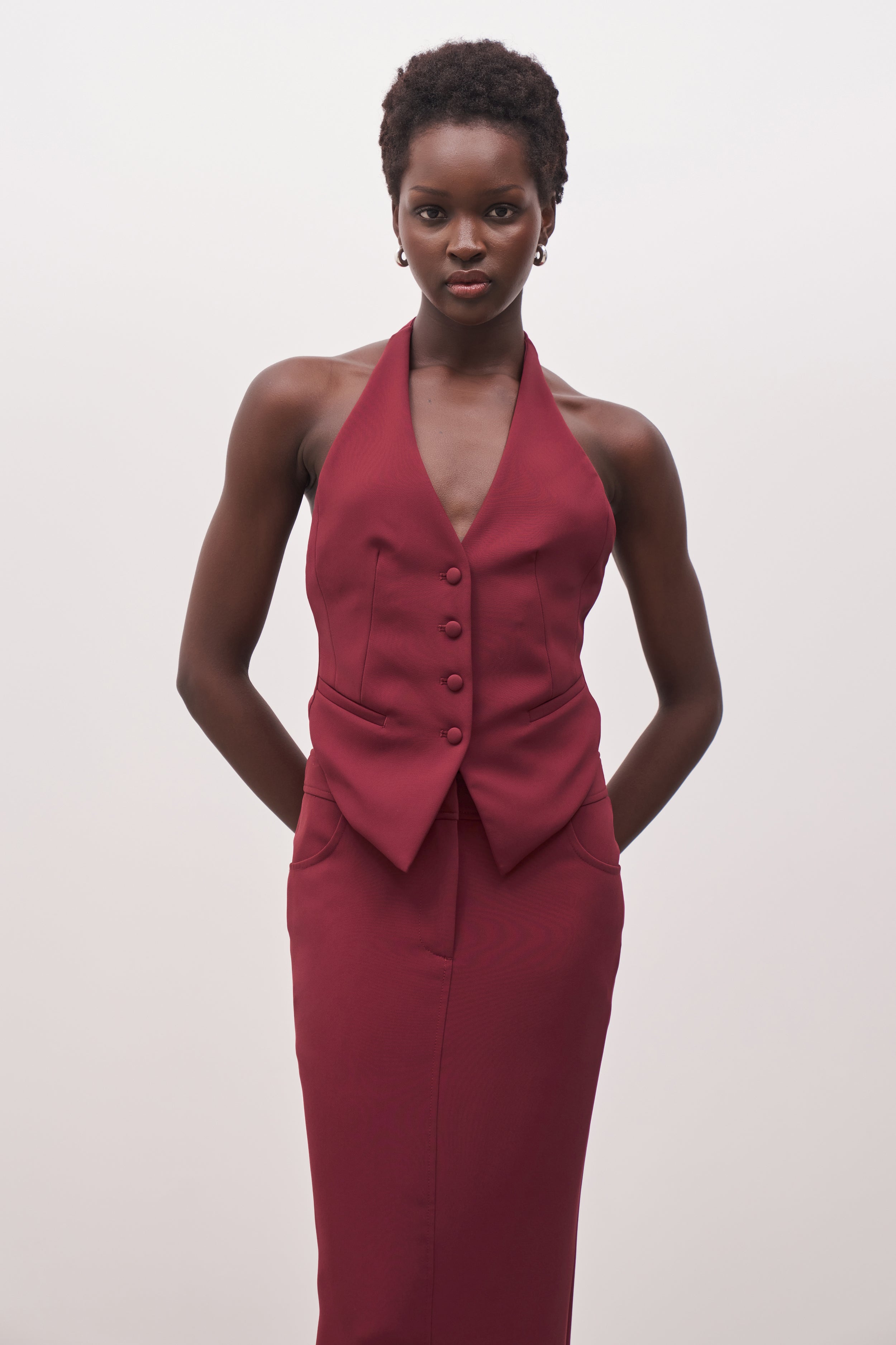 Backless Halter Waistcoat - Burgundy | BOA